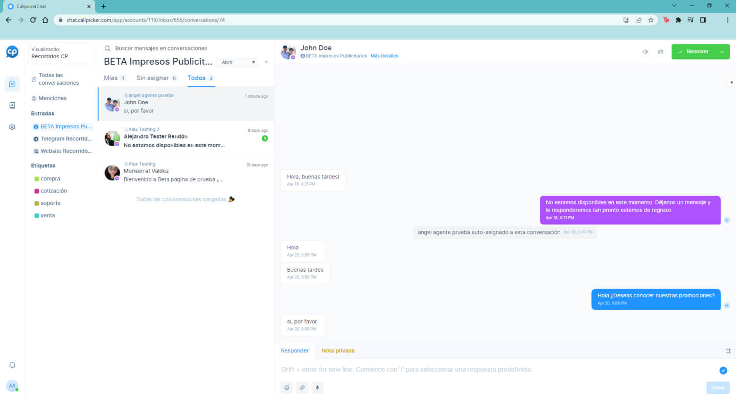 Manual del agente Callpicker Chat – Home